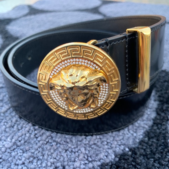 Versace | Accessories | Medusa Leather Belt With Crystals Versace ...